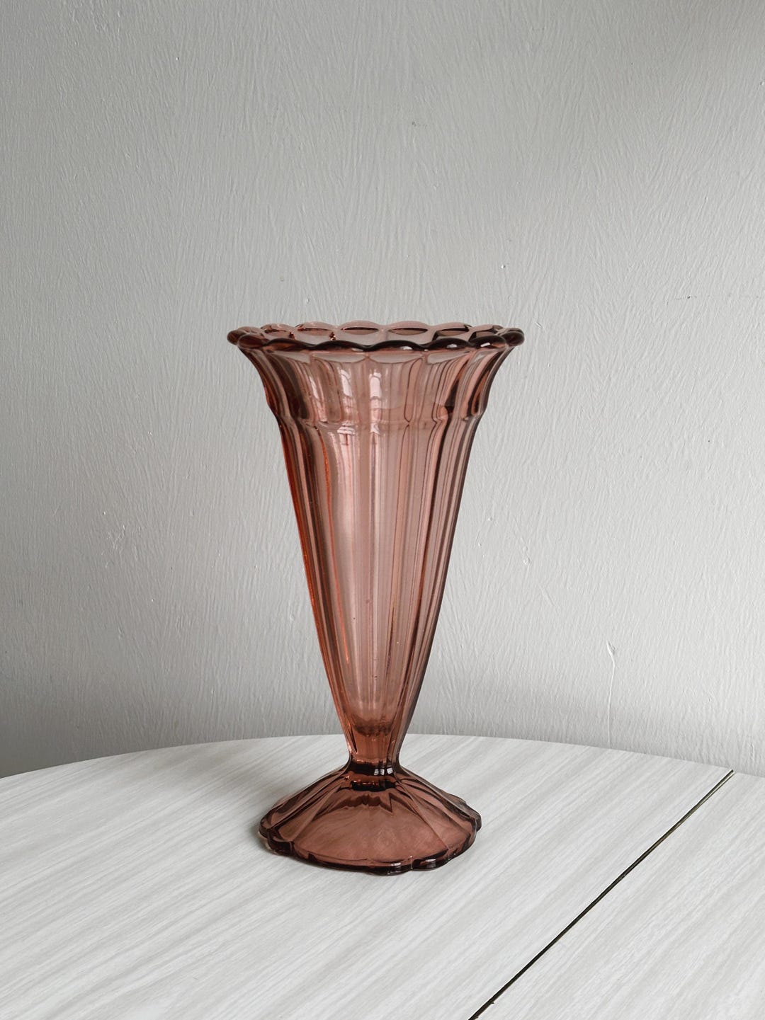 Thick, Translucent Pink Glass Vase, Vintage Style, Home or Office ...