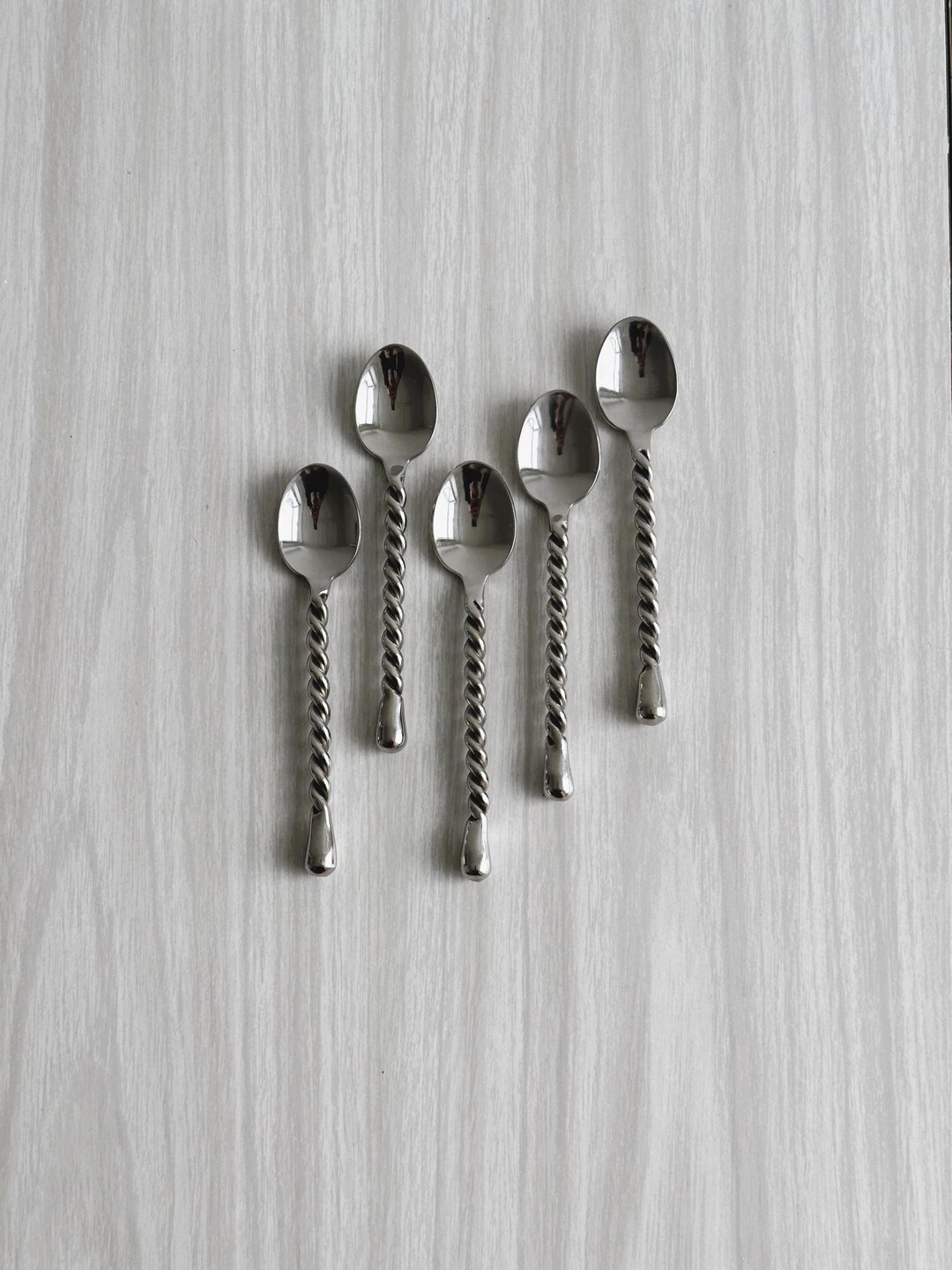 Set of 5 Small Twisted Silver-plated Metal Teaspoons, Unique Tableware ...