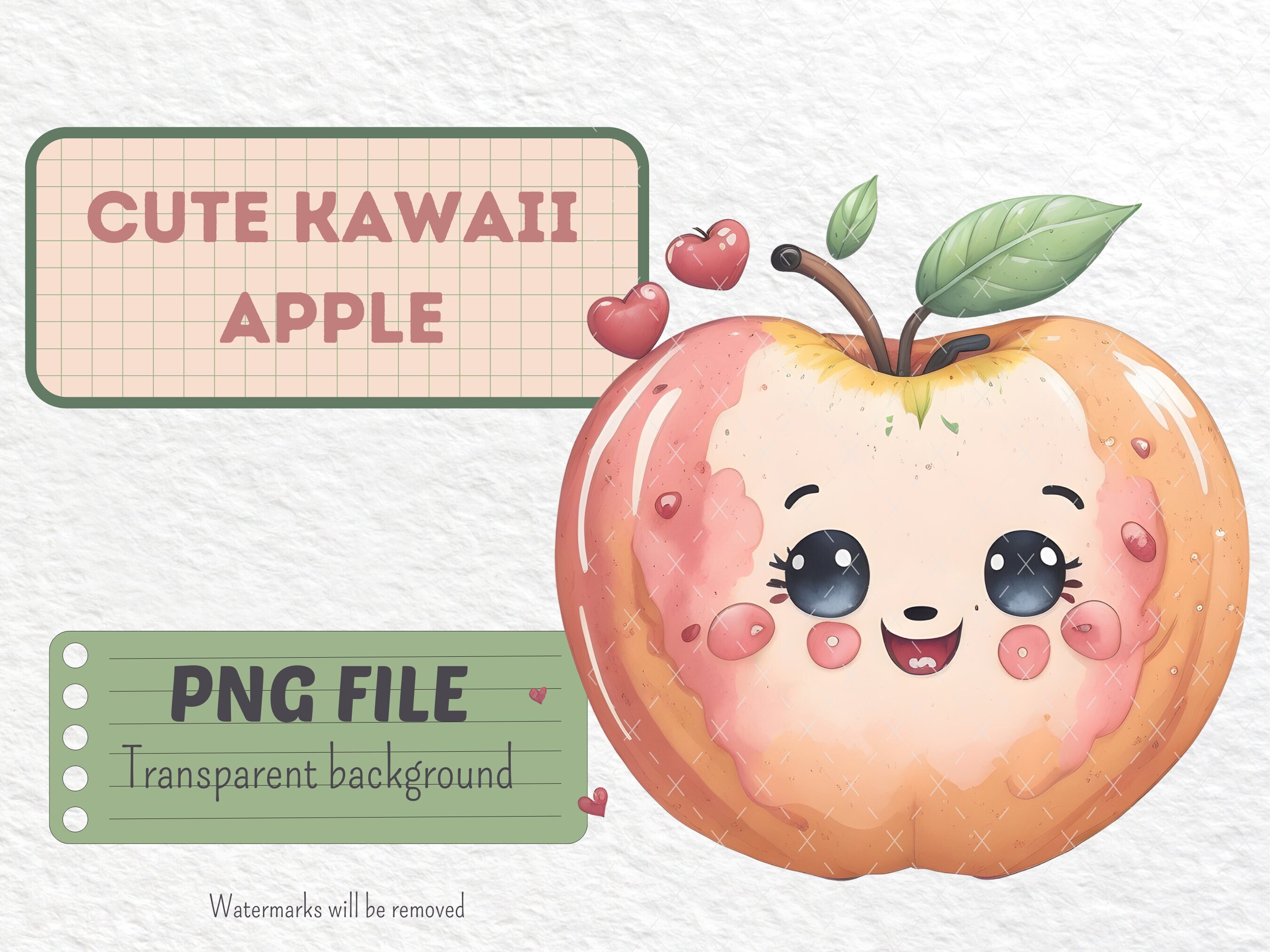 Cute Kawaii Apple Clipart PNG Cute Apple Instant Download - Etsy
