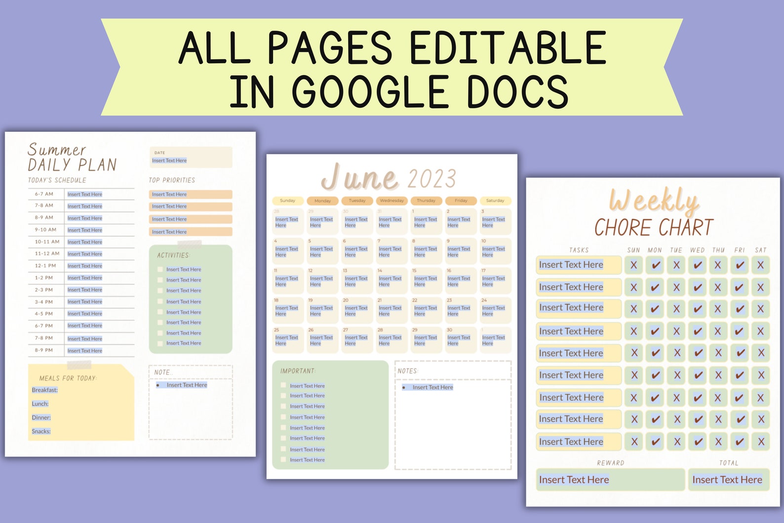 Editable Summer Schedule Pack for Family | Summer Calendar | Planner ...