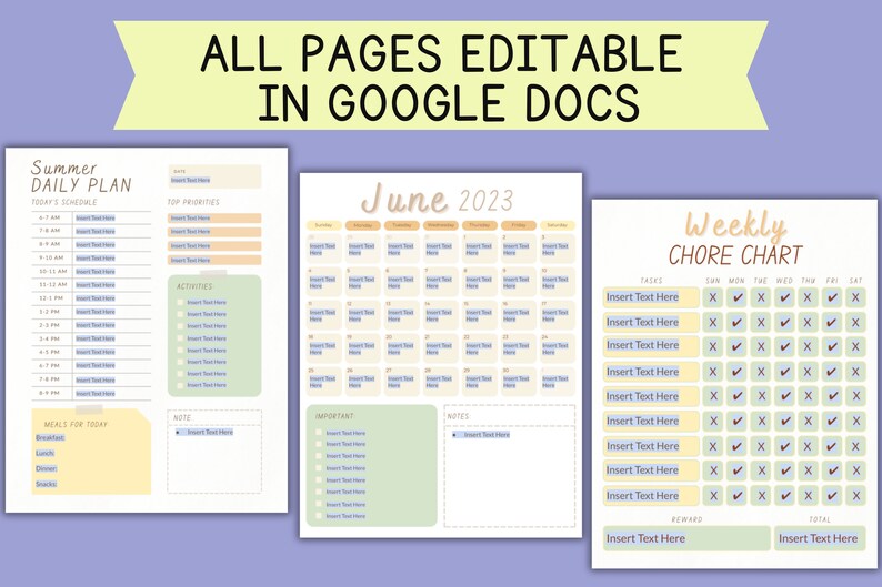 Editable Summer Schedule Pack for Family Summer Calendar Planner Chore ...