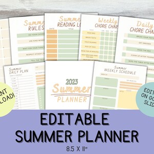 Editable Summer Schedule Pack for Family Summer Calendar Planner Chore ...