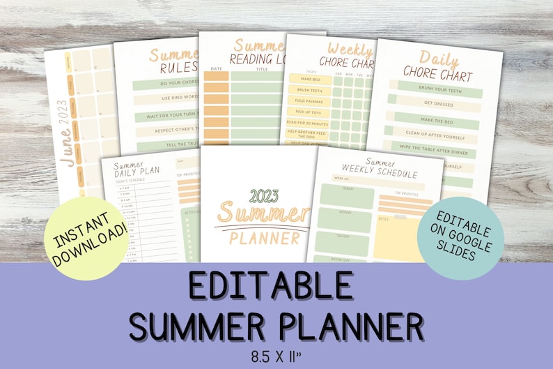 Editable Summer Schedule Pack for Family Summer Calendar Planner Chore ...