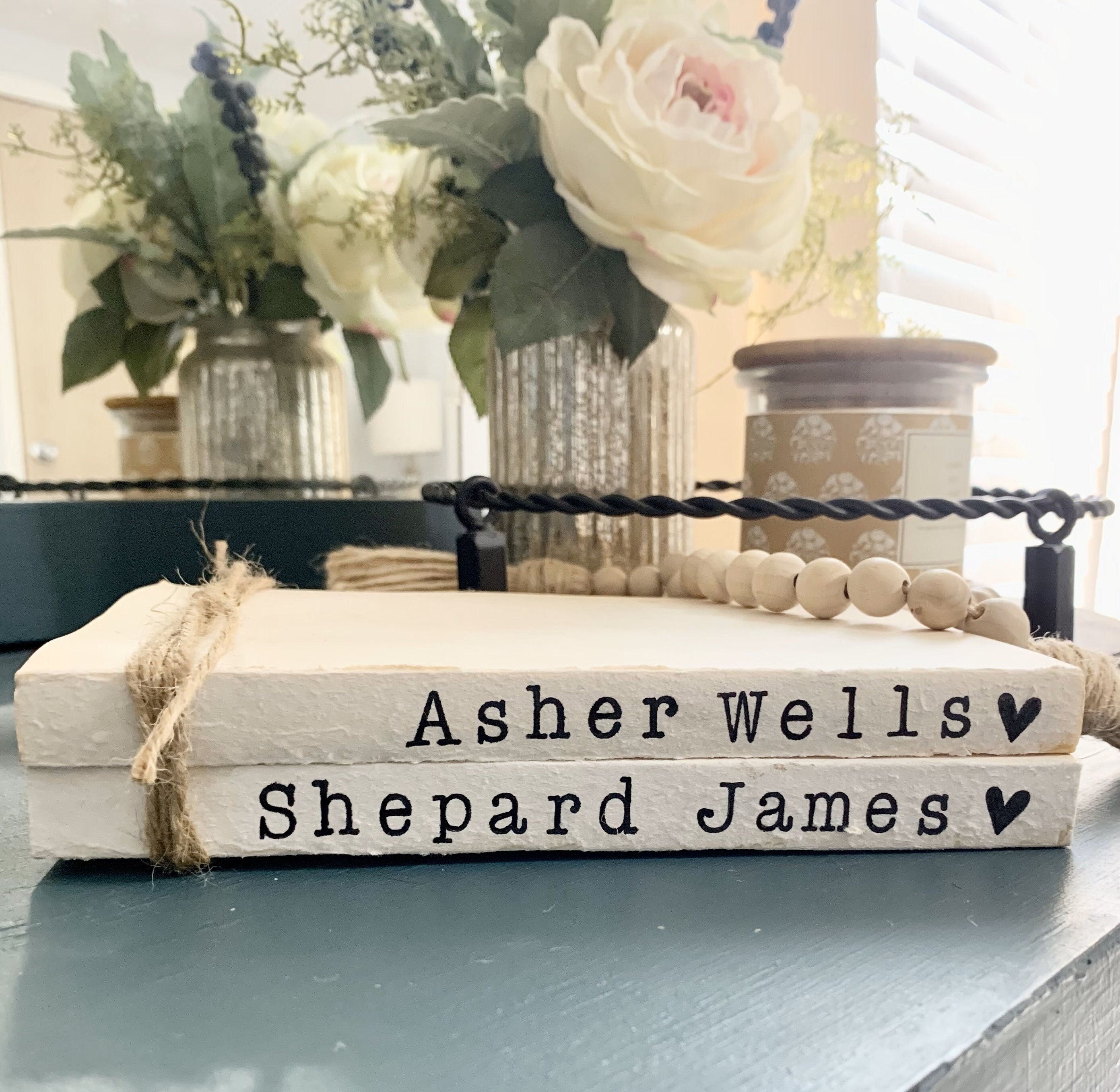 Personalized Names Book Stack Home Books Farmhouse Decor - Etsy