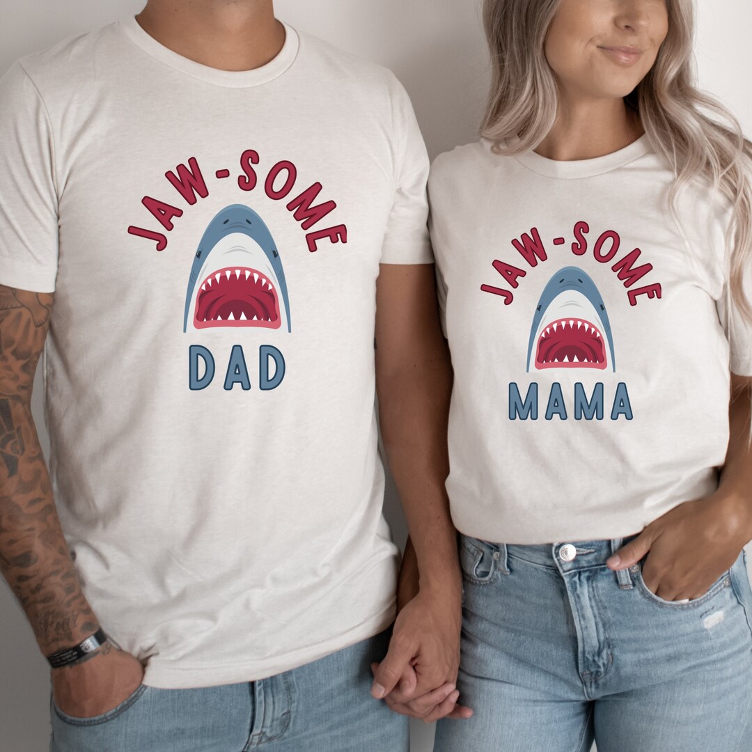 Jaw-some Shark Birthday Mom or Dad T Shirt Shark Birthday Personalized ...