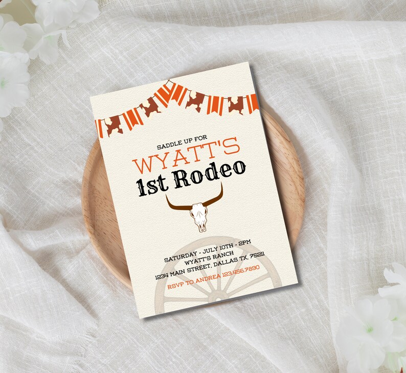 MY FIRST RODEO Birthday Invitation Template Editable Cowboy - Etsy