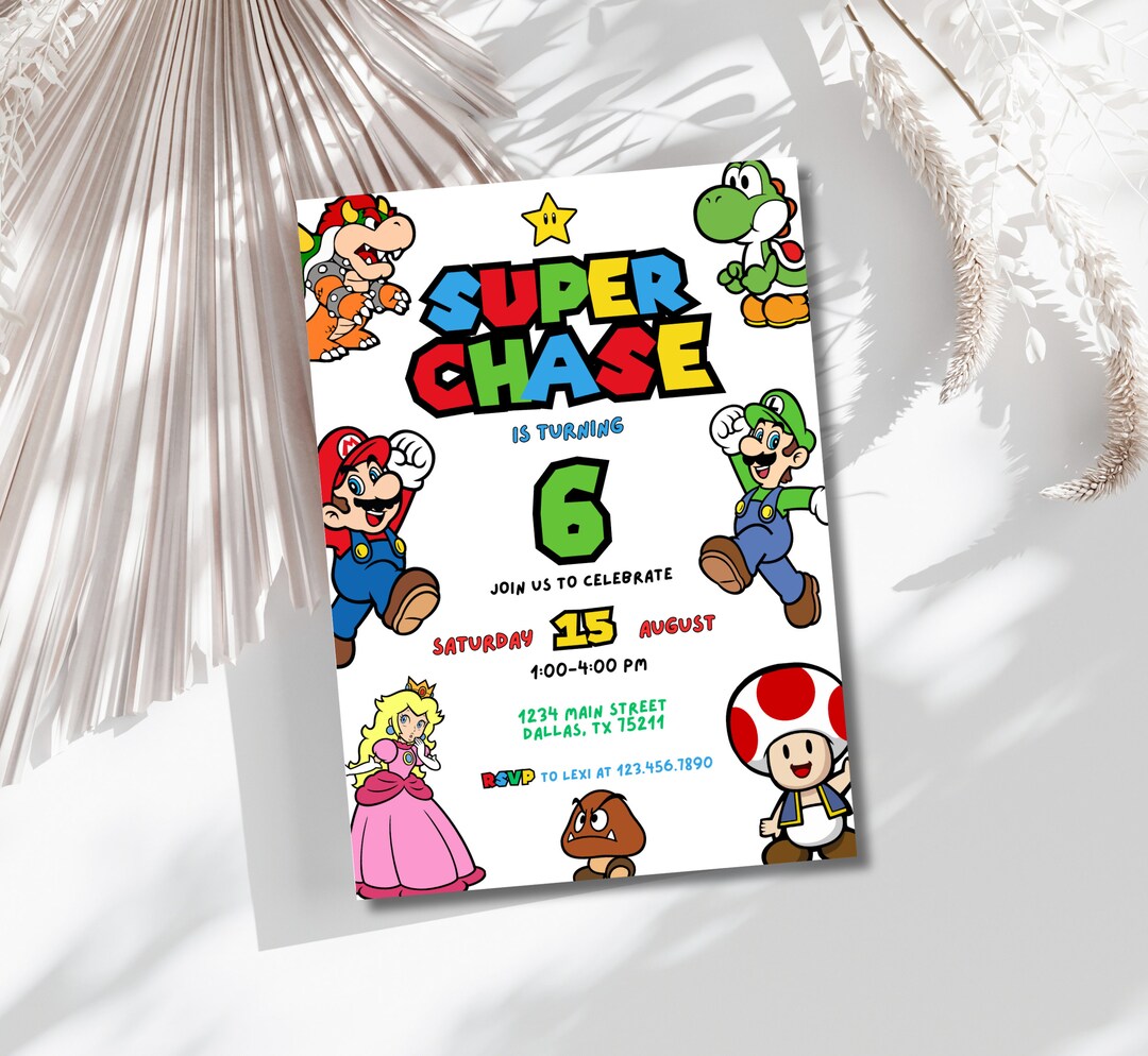 Super Mario Birthday Invitation, Birthday Invitation, Super Mario ...