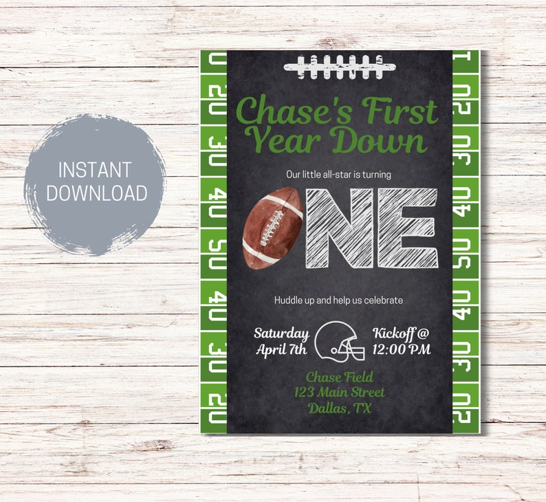 Football Birthday Invitation Template First Year Down - Etsy