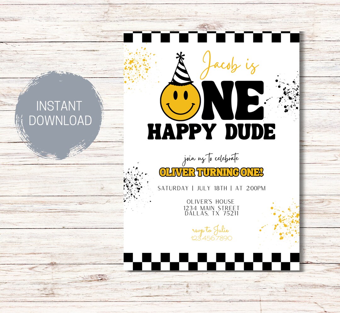 One Happy Dude Birthday Invitation Template, Boy 1st Birthday Invite ...