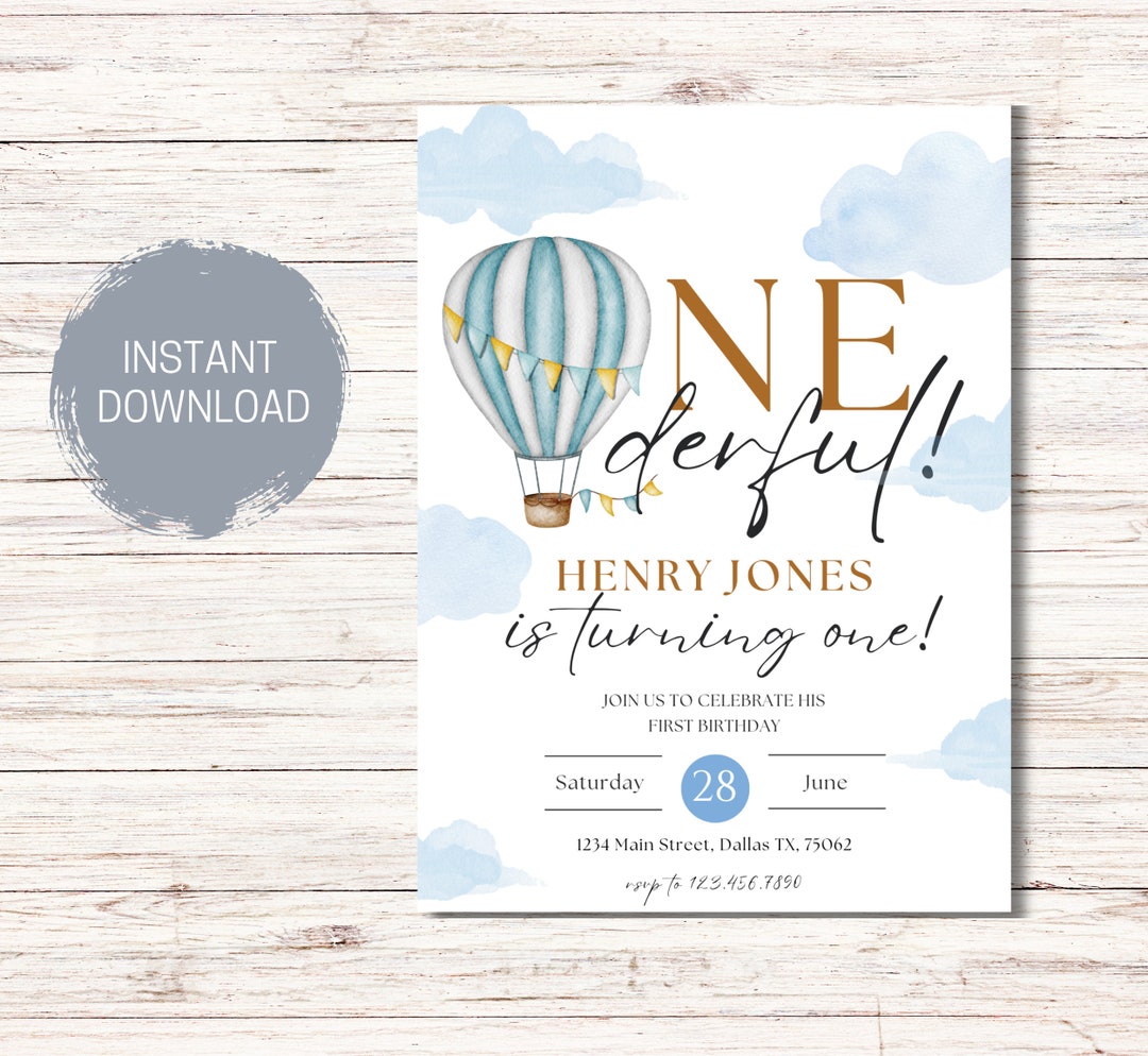 Onederful HOT AIR BALLOON Invitation Template, Isn't He Onederful 1st ...