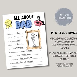 All About My Dad Printable, Fathers Day Gift From Kids Interview, Dad ...