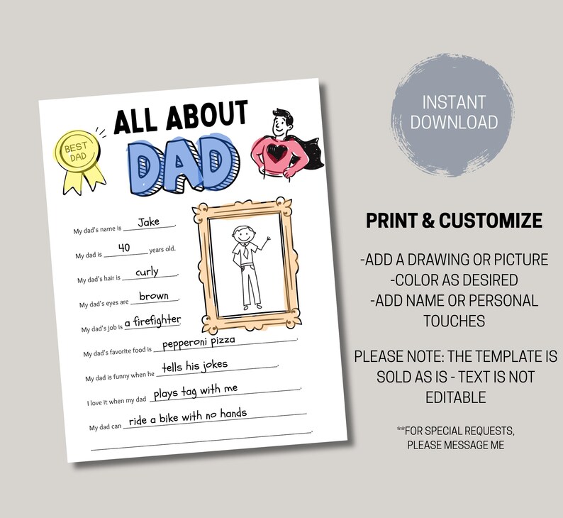All About My Dad Printable, Fathers Day Gift From Kids Interview, Dad ...