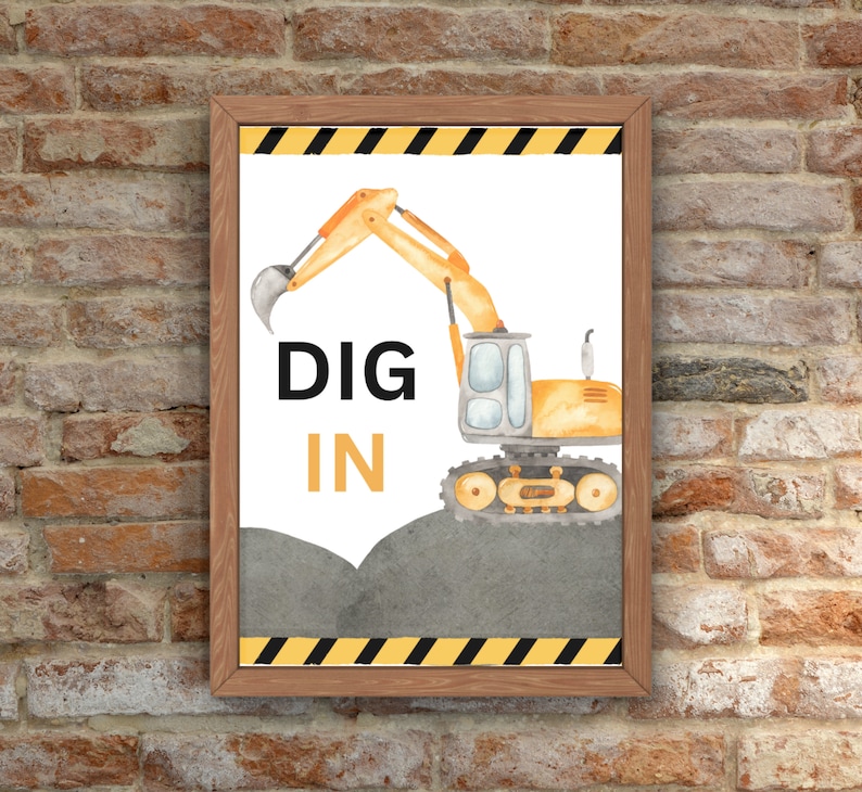 Dig in Construction Birthday Party Signs Bundle (NOT Editable), Digger ...