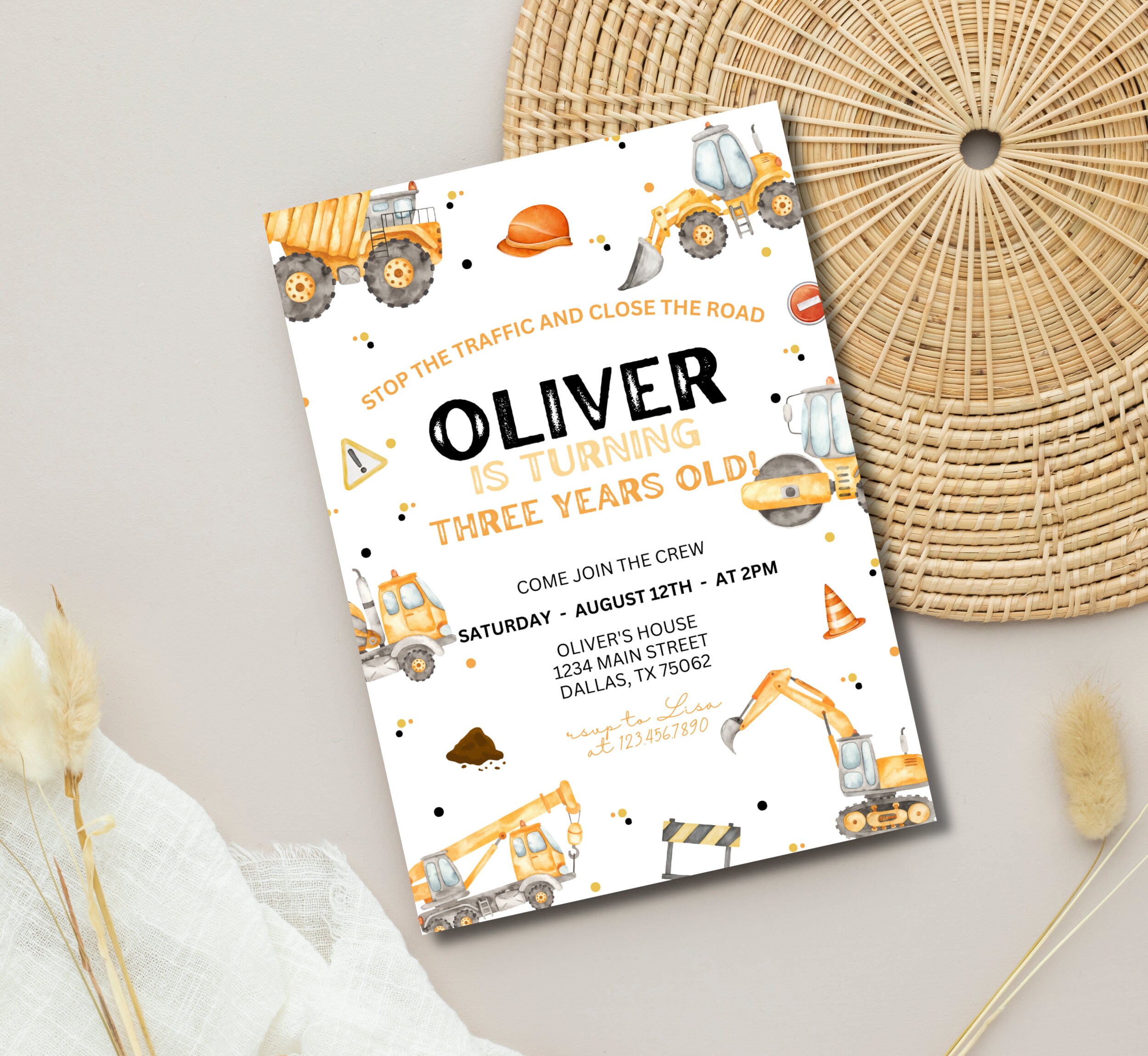 Construction Birthday Invitation Template Construction Trucks - Etsy