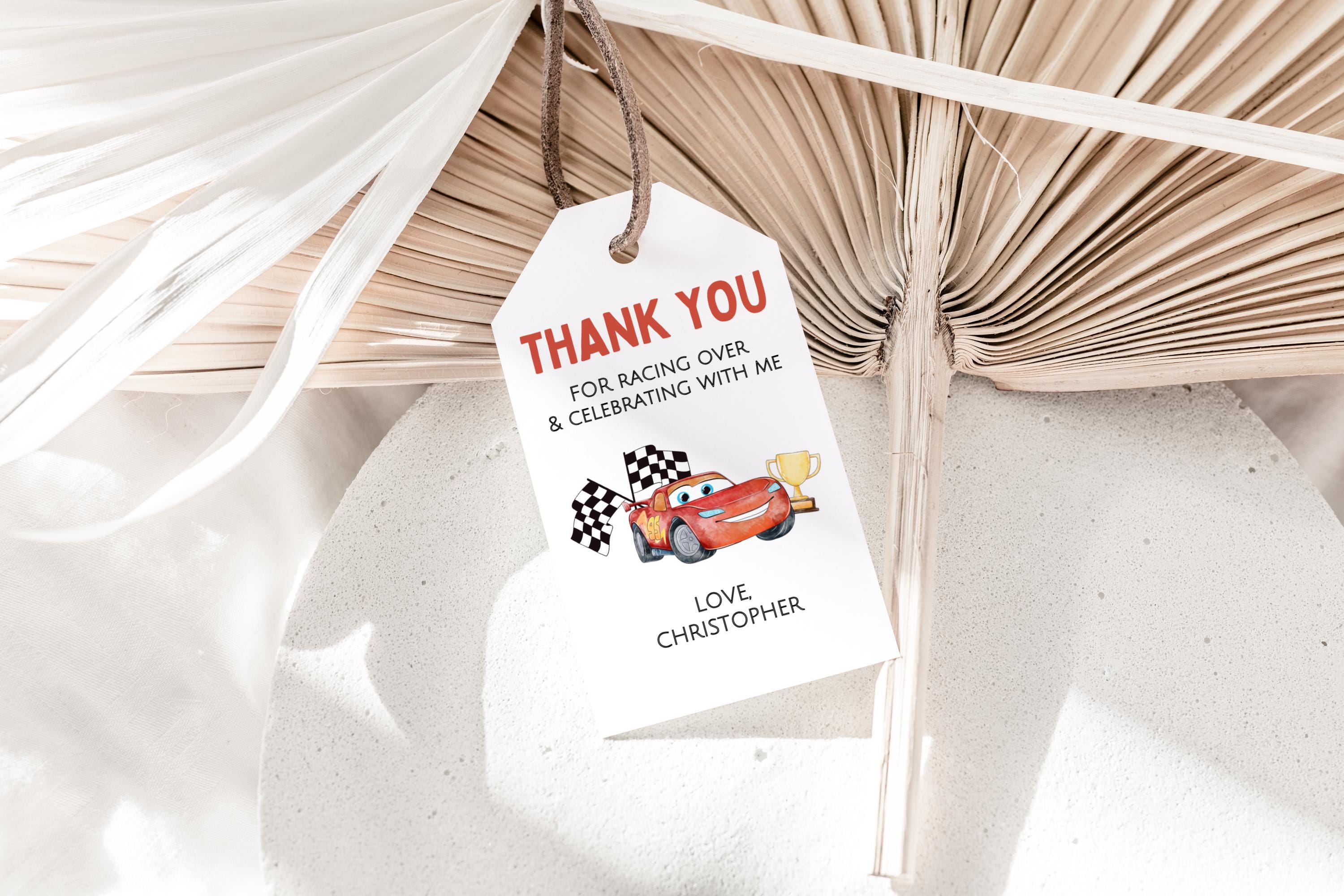 Editable Cars Birthday Party Thank You Tag Cars Lightning Birthday Gift ...