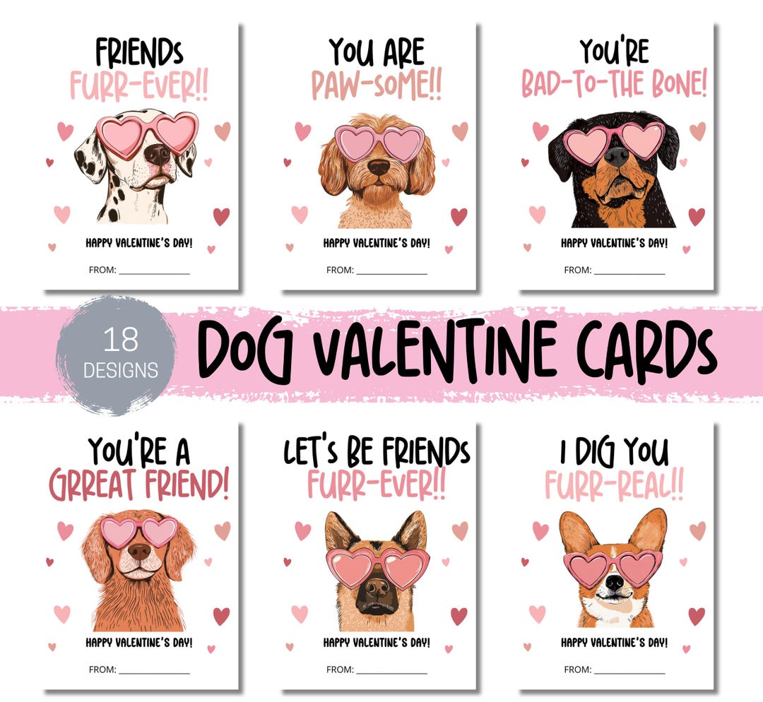 Printable Puppy Dog Valentine Cards, Classroom Valentines Day Cards ...