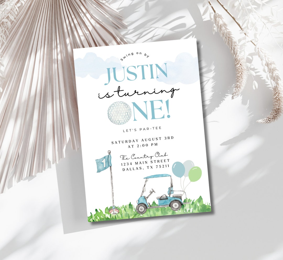 Golf 1st Birthday Party Invitation Template, Hole in One Boy Golf First ...