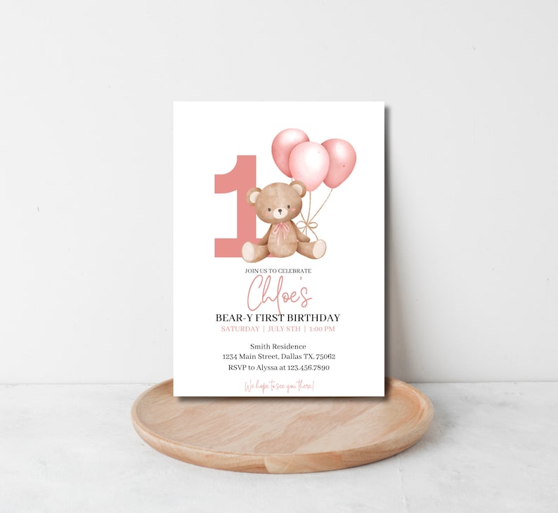 BEAR BIRTHDAY Invitation Beary 1st Birthday Invitebear - Etsy