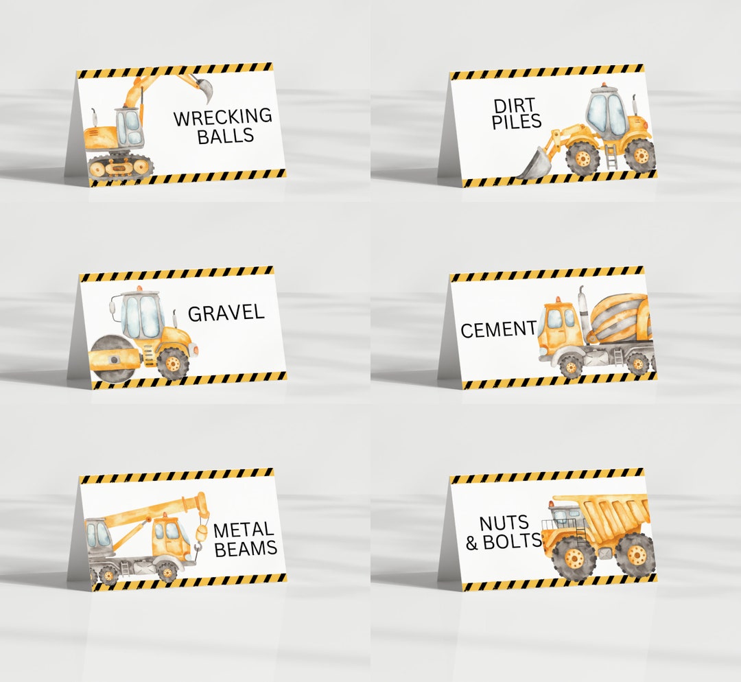 Construction Food Tents Labels, Editable Template, Construction Trucks ...