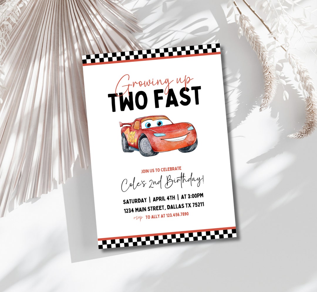 Cars Birthday Party Invitation, Lightning Mcqueen Birthday, Cars Party ...