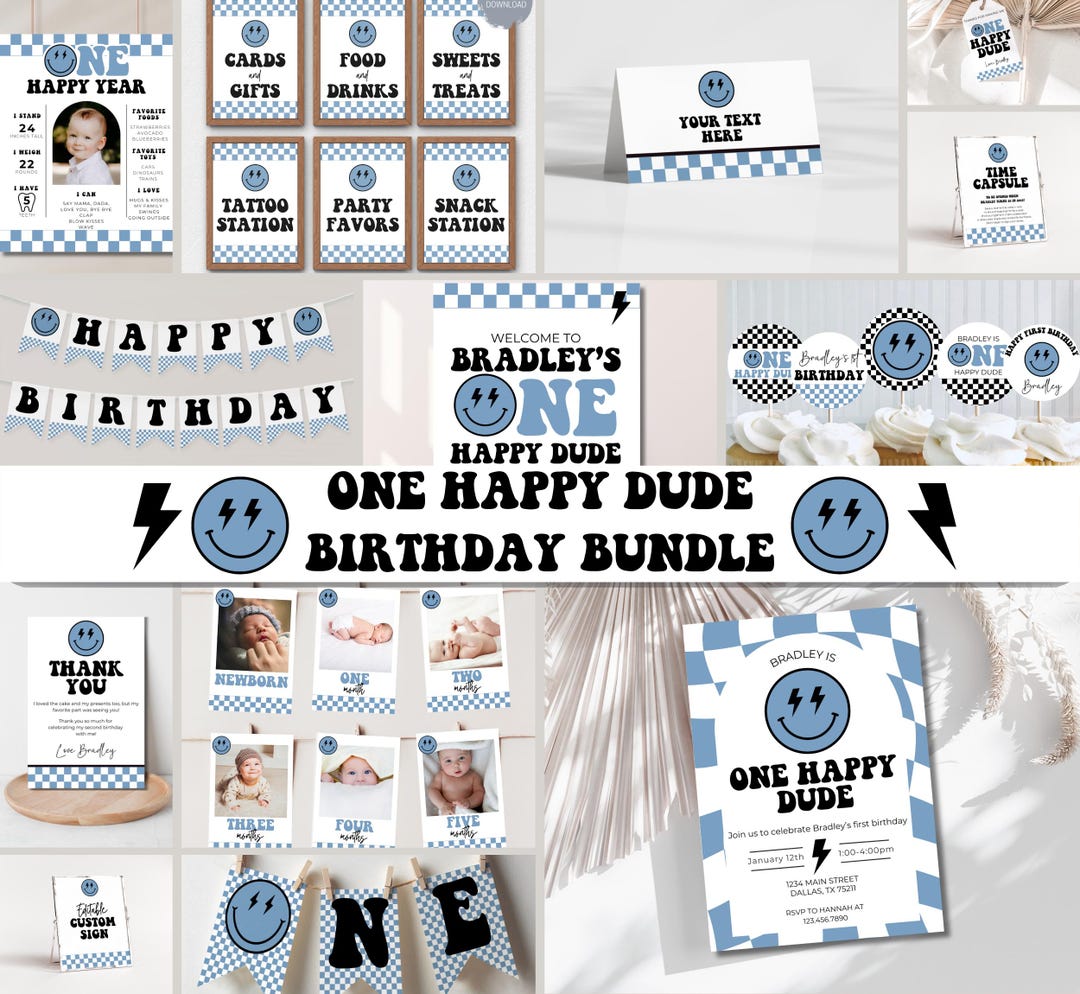 Editable One Happy Dude Birthday Party Bundle, One Happy Dude ...