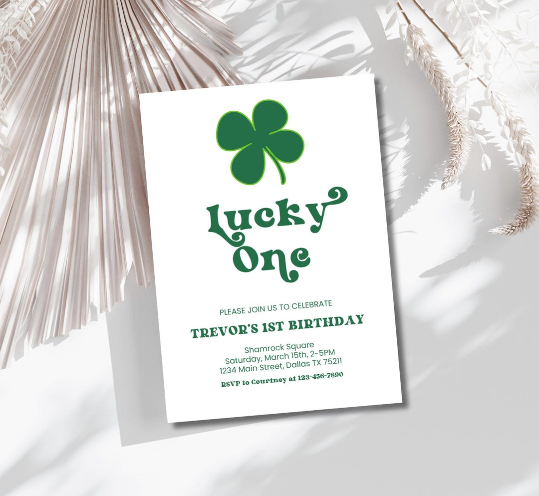 Editable Lucky One Birthday Invitation, Shamrock Birthday Invite, St ...