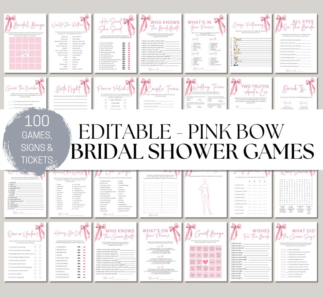 100 Editable Bridal Shower Games Bundle, She's Tying the Knot Bridal ...
