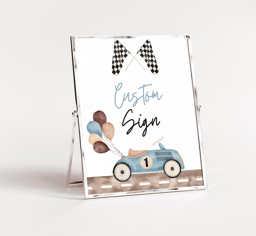Editable Racecar Party Sign, Racing Car Vintage Table Sign, Two Fast ...
