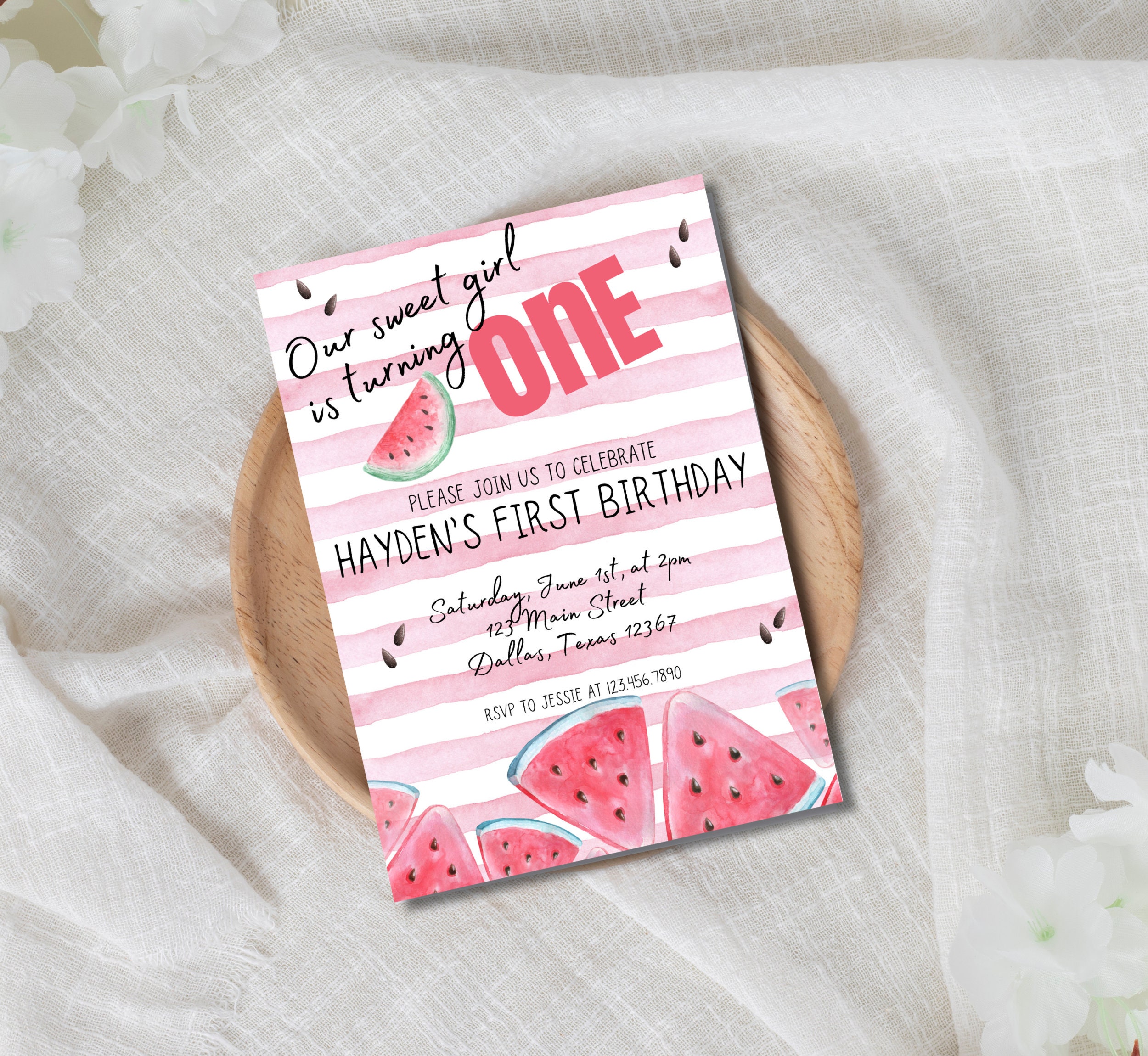 Watermelon Birthday Party Invitation Template Watermelon 1st - Etsy