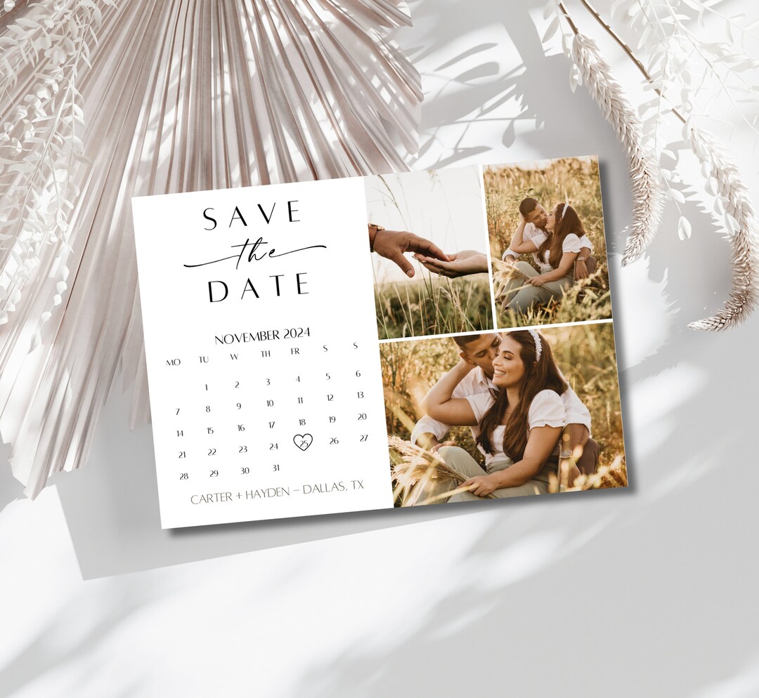 Minimalist Save the Date Calendar Template With Photo, Modern Save the ...