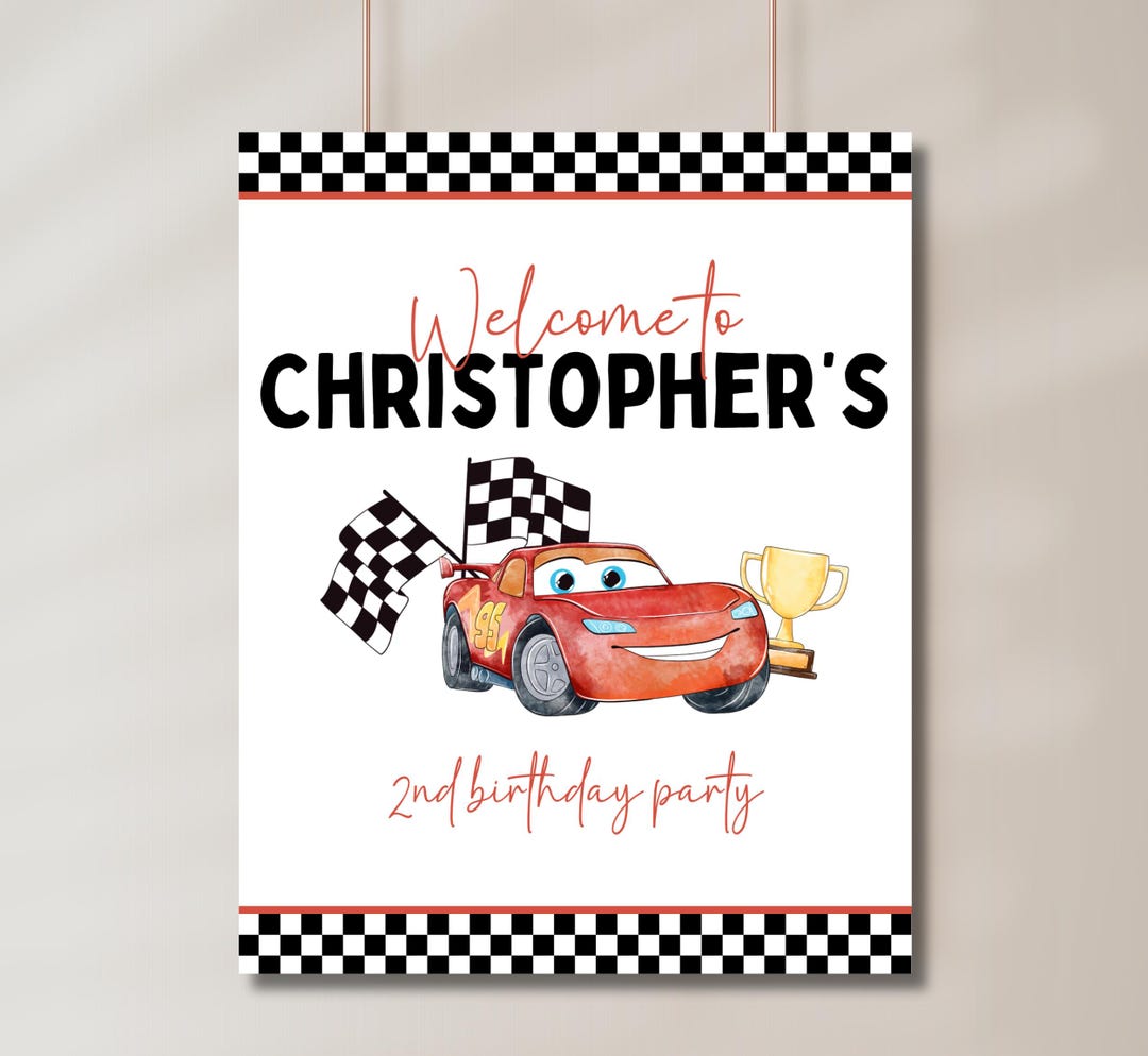 Cars Birthday Party Welcome Sign, Lightning Mcqueen Birthday Party ...
