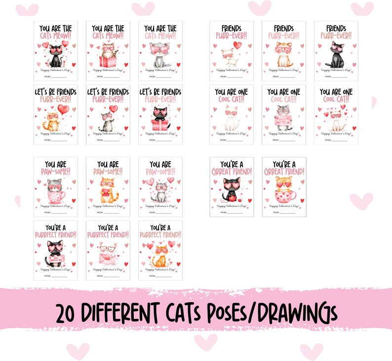 Printable Cat Pun Valentine's Day Cards, Classroom Valentine's Day ...