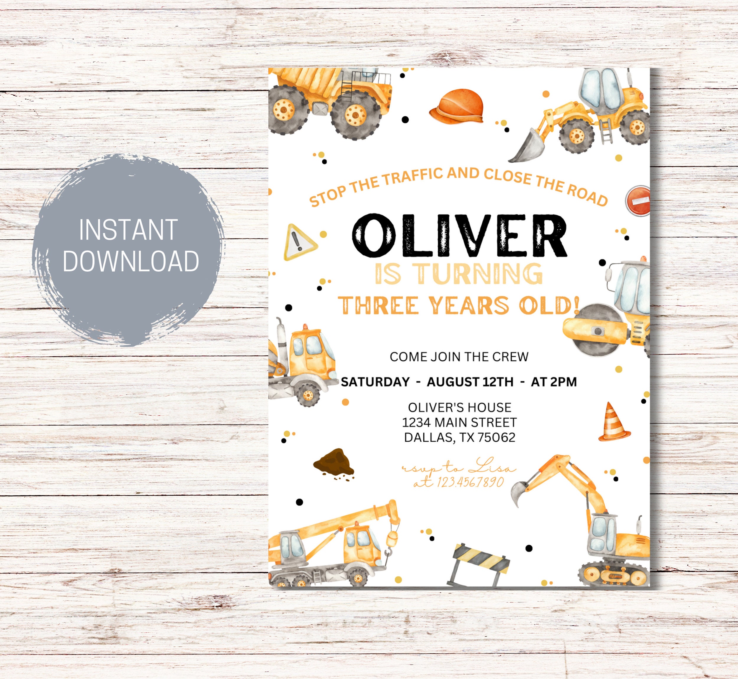 Construction Birthday Invitation Template, Construction Trucks Invite ...