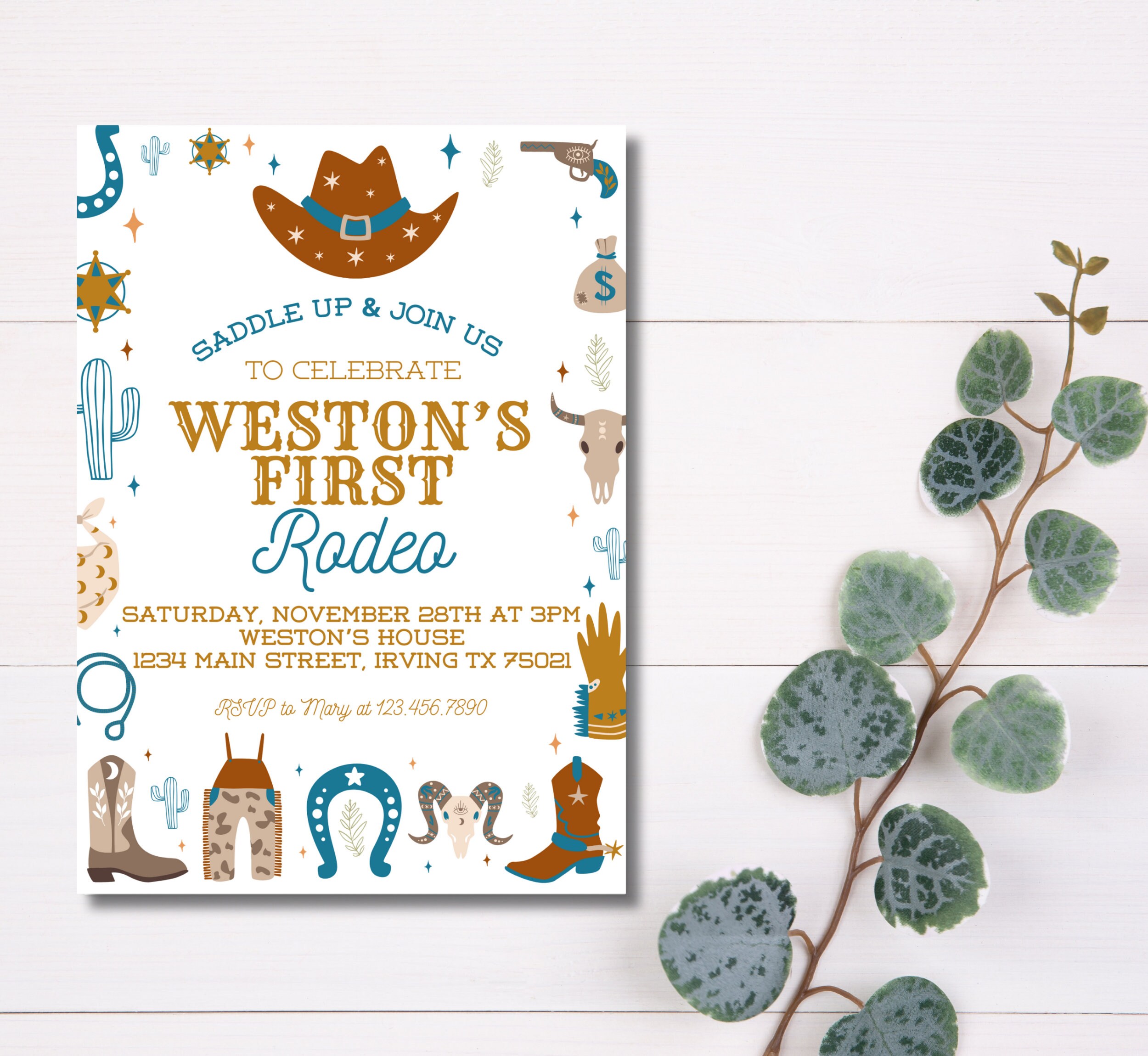 Editable My First Rodeo Invitation Cowboy Birthday Invite Wild - Etsy
