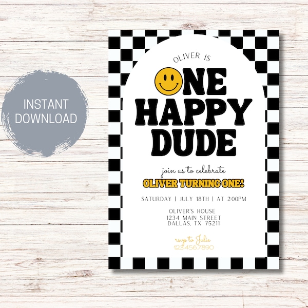 One Happy Dude Birthday Invitation Template - Etsy
