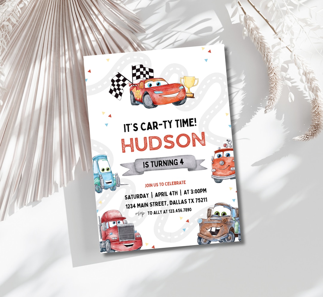 Editable Cars Birthday Party Invitation Cars Lightning Birthday Invite ...