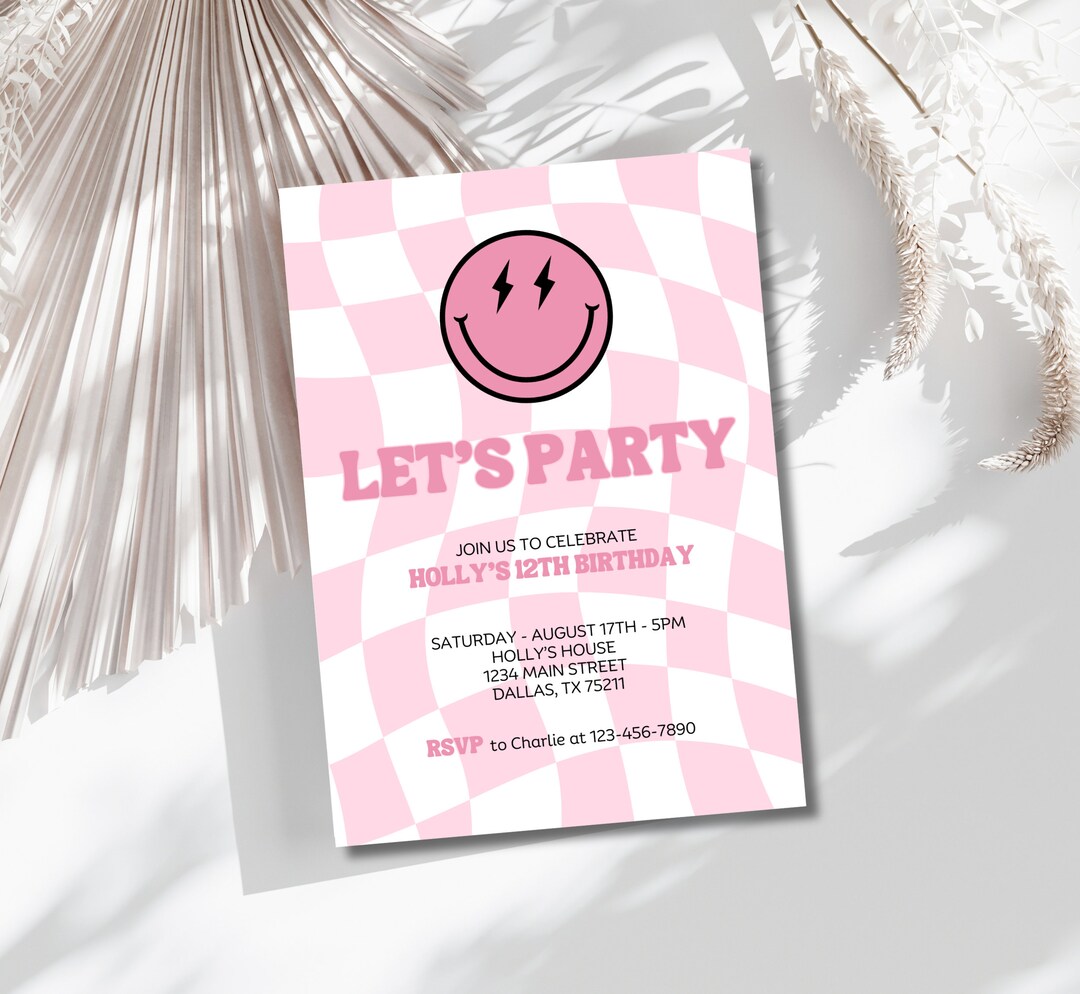 Editable Smiley Face Invite, Smiley Face Birthday, Emoji Invitation ...