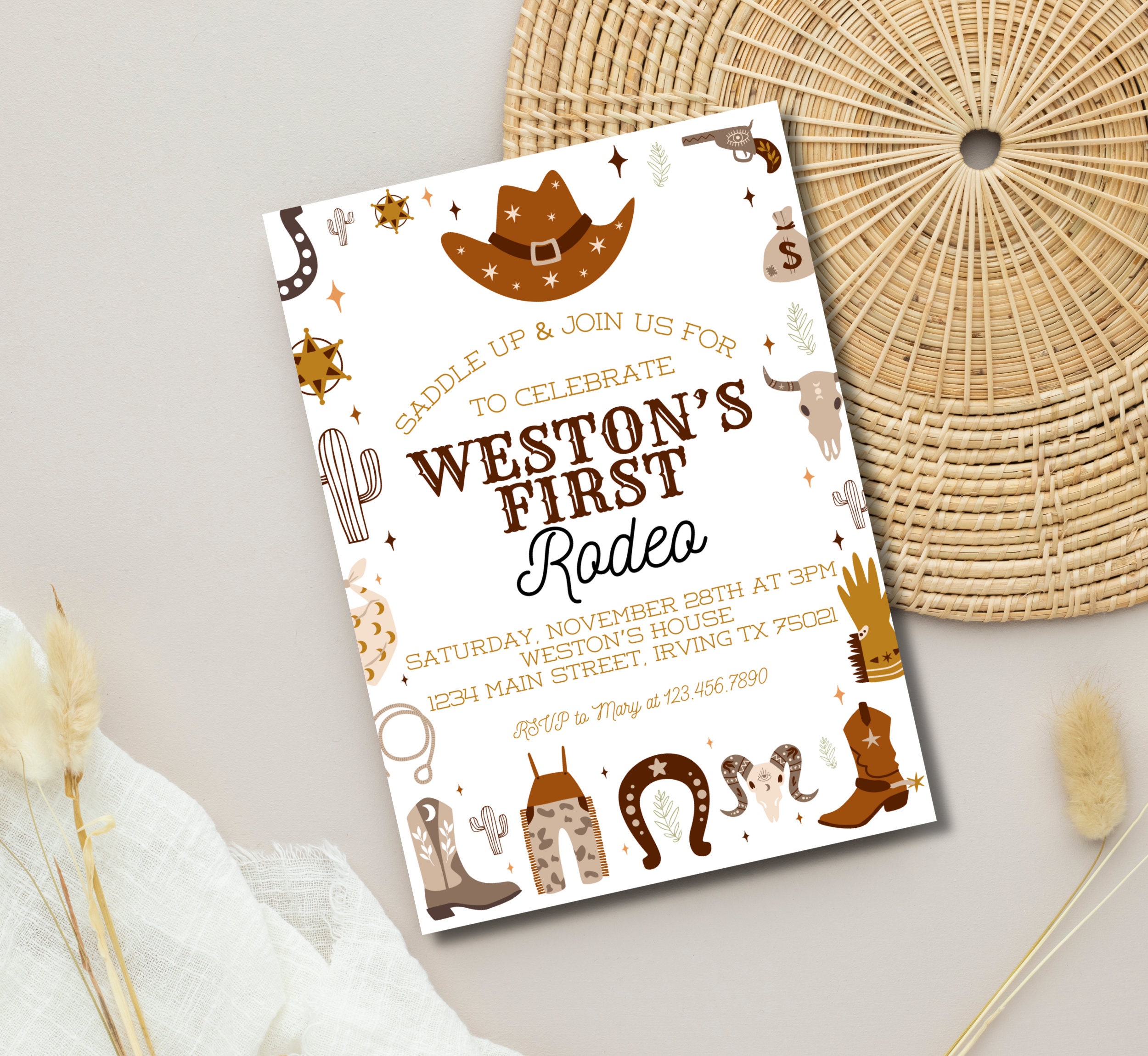 Editable My First Rodeo Invitation Cowboy Birthday Invite Wild West ...