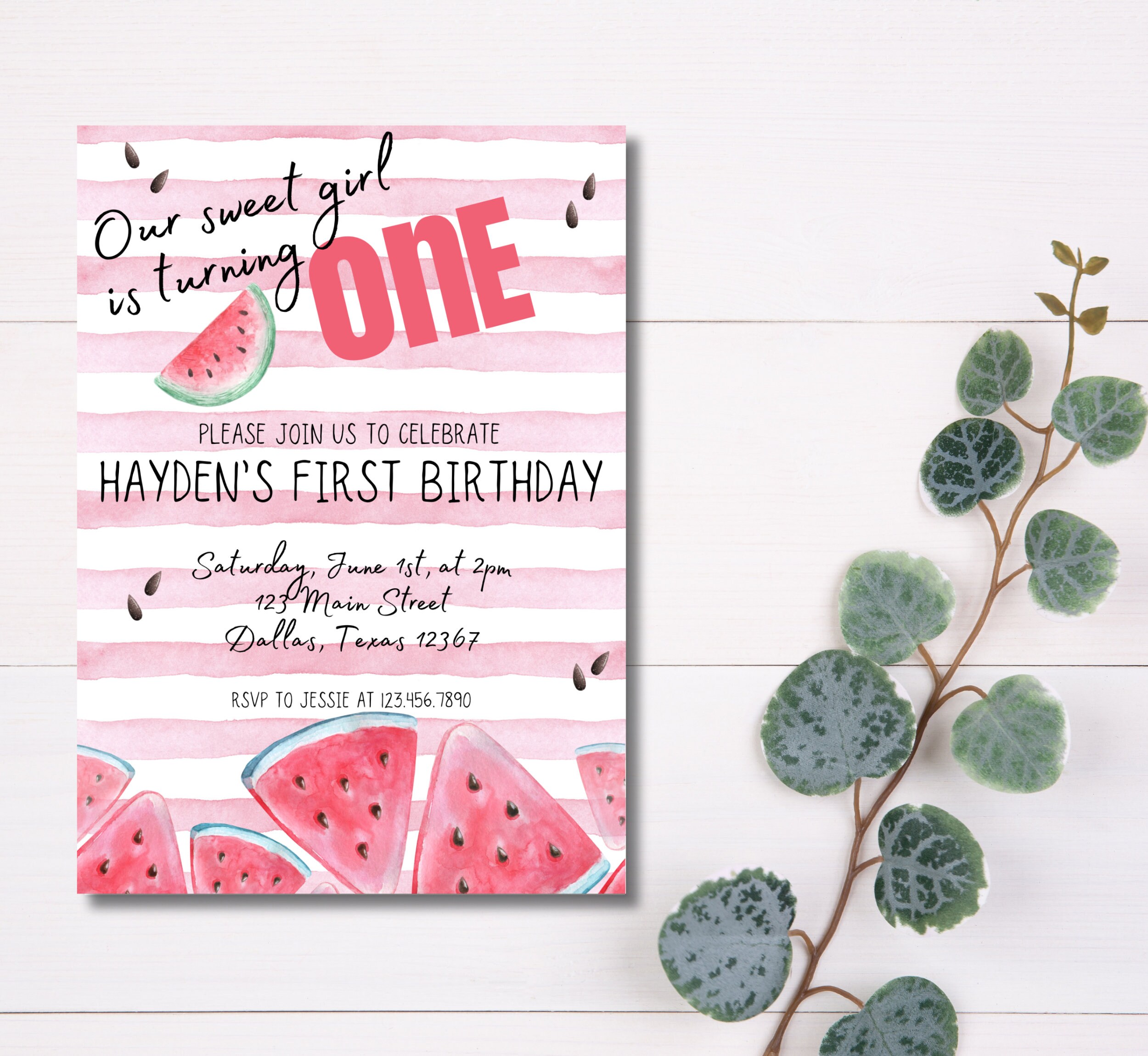 Watermelon Birthday Party Invitation Template Watermelon 1st - Etsy