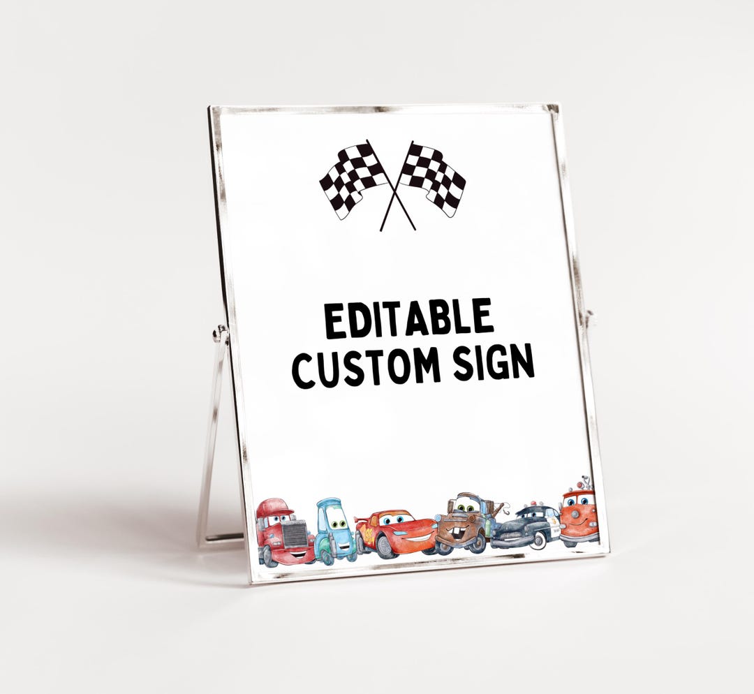 Editable Cars Party Signs, Cars Birthday Food Drink Signs, Car Party ...