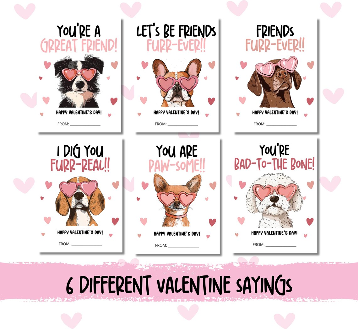 Printable Puppy Dog Valentine Cards, Classroom Valentines Day Cards ...