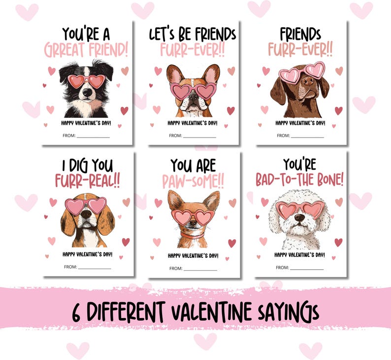 Printable Puppy Dog Valentine Cards, Classroom Valentines Day Cards ...