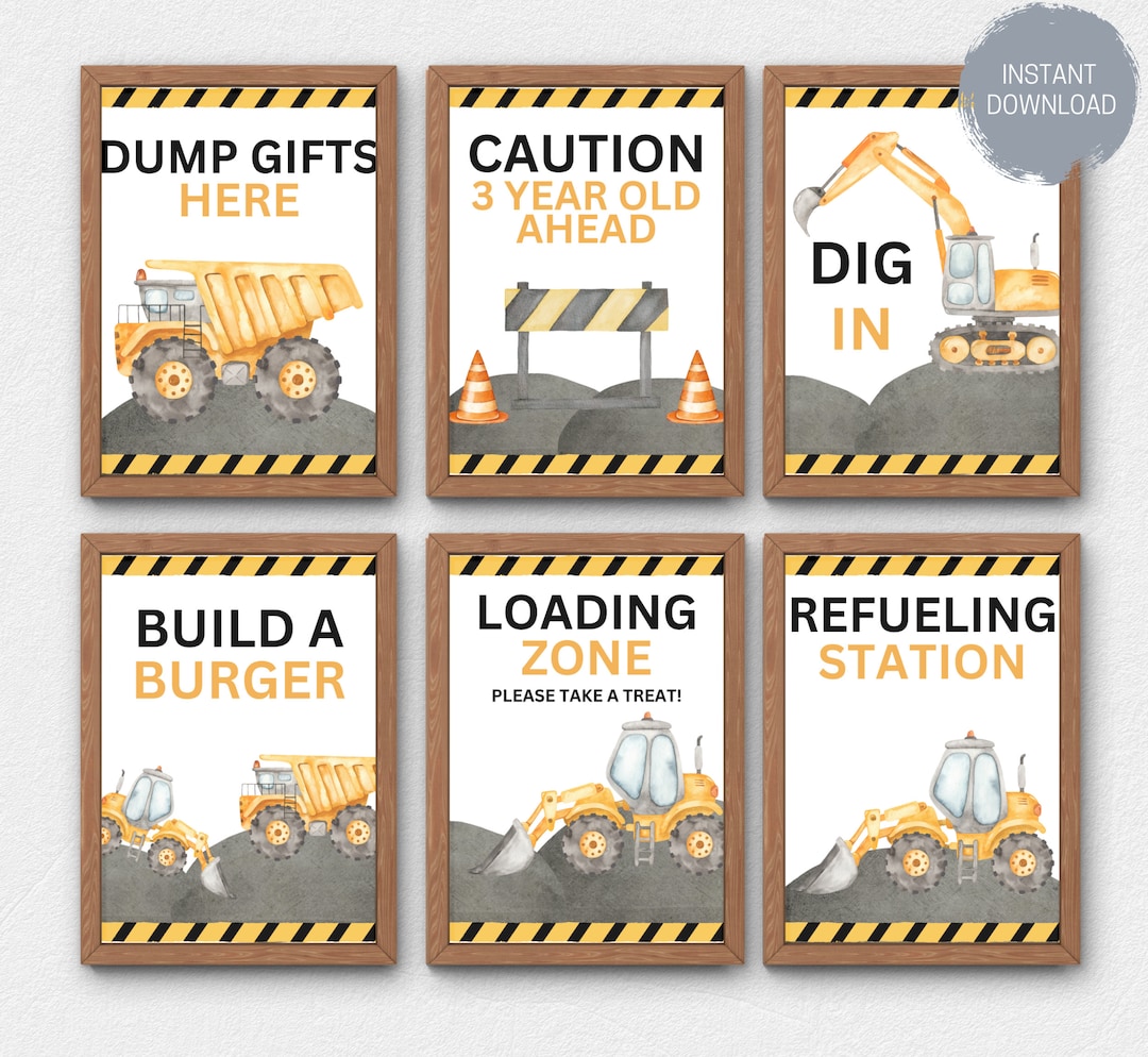 Dig in Construction Birthday Party Signs Bundle (NOT Editable), Digger ...
