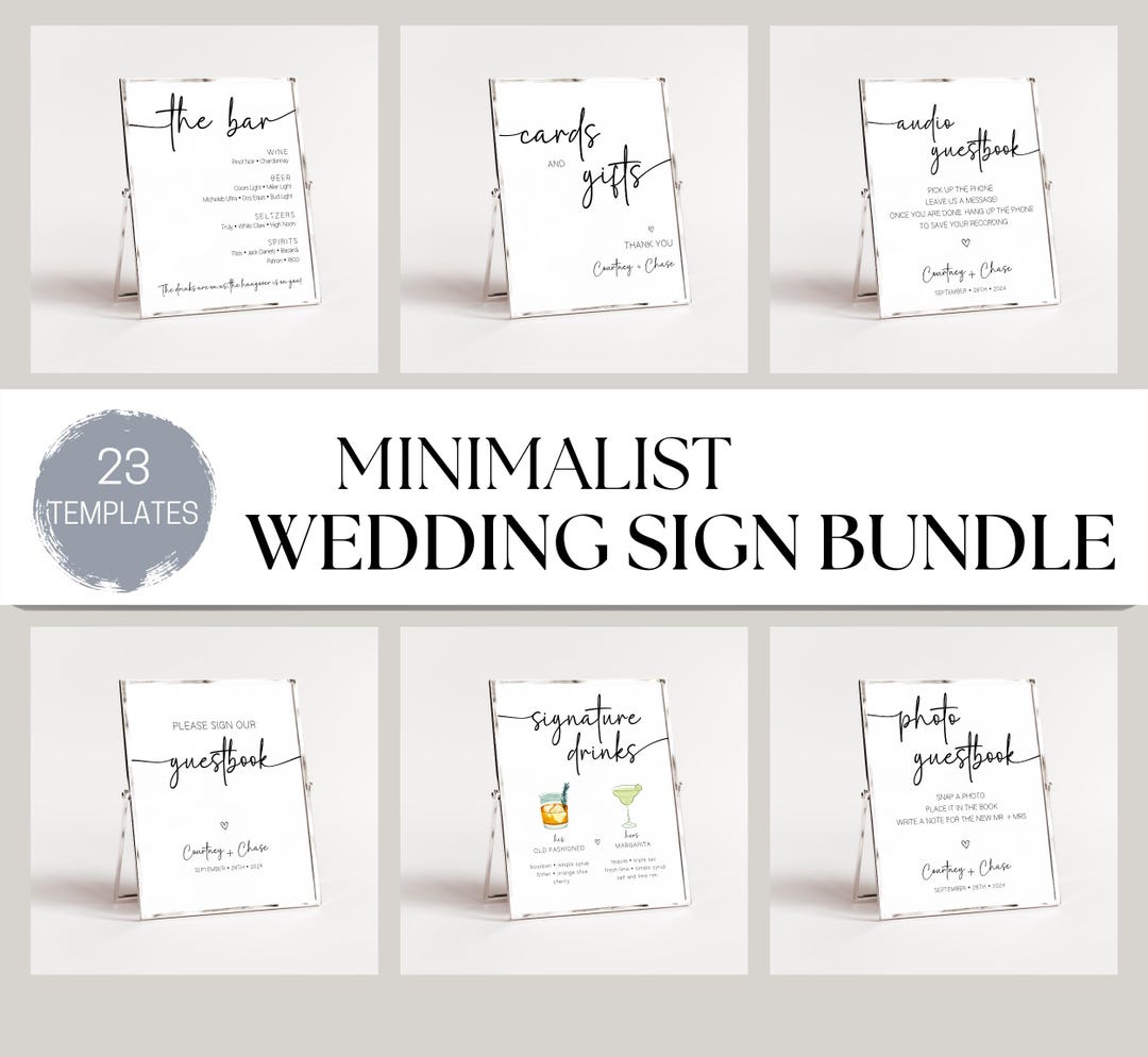Modern Minimalist Wedding Signs Bundle, 20+ Reception Table Signs Set ...