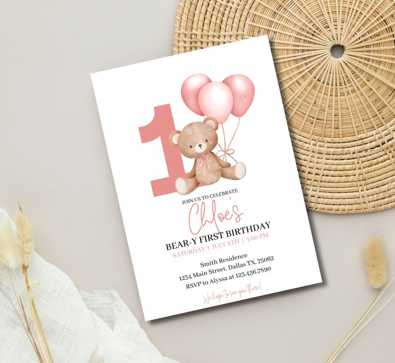 BEAR BIRTHDAY Invitation Beary 1st Birthday Invitebear - Etsy