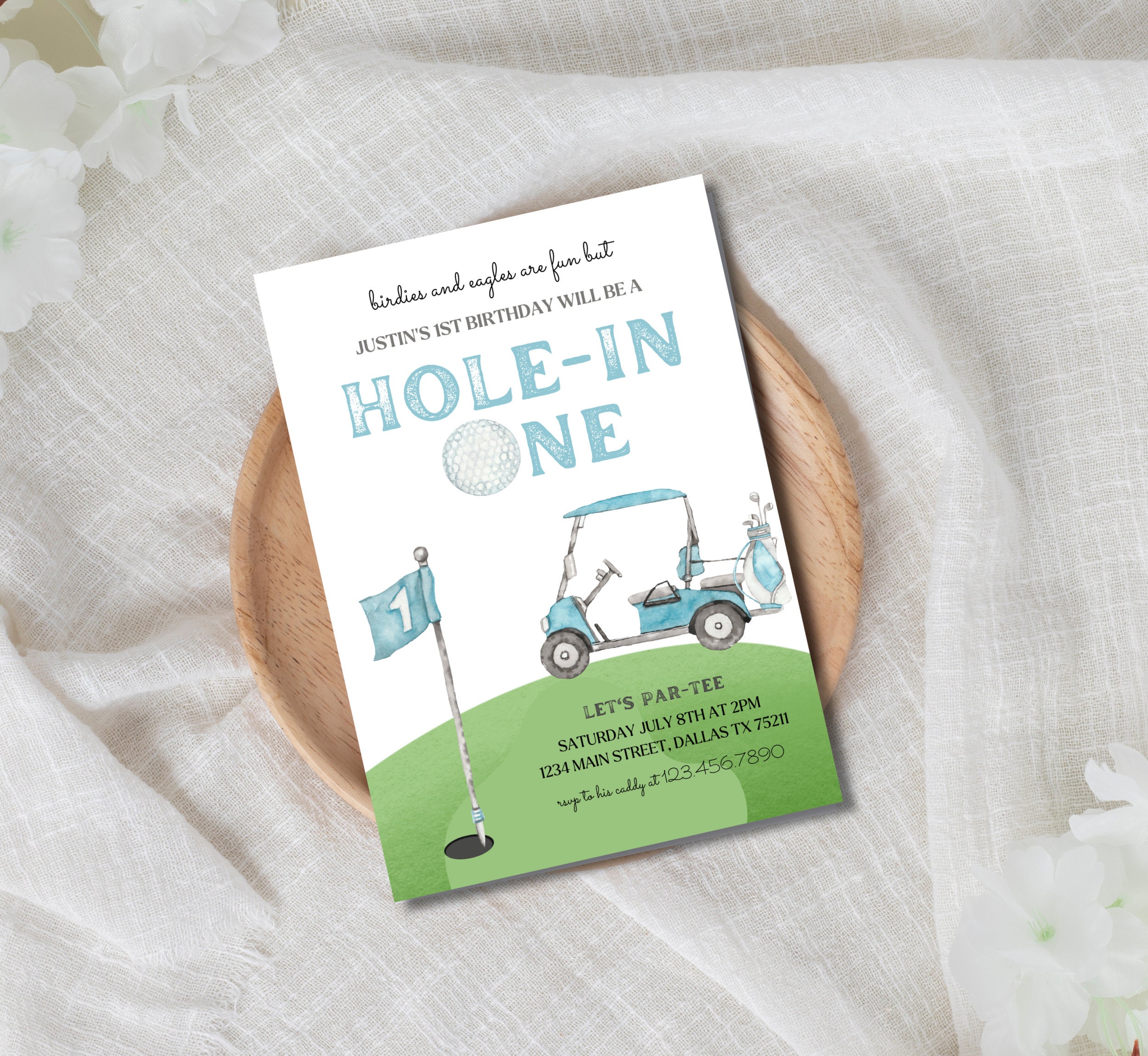 Golf 1st Birthday Party Invitation Template, Hole in One Boy Golf First ...