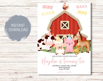 Editable Farm Birthday Invitation Template Barn Farm Animals Birthday ...