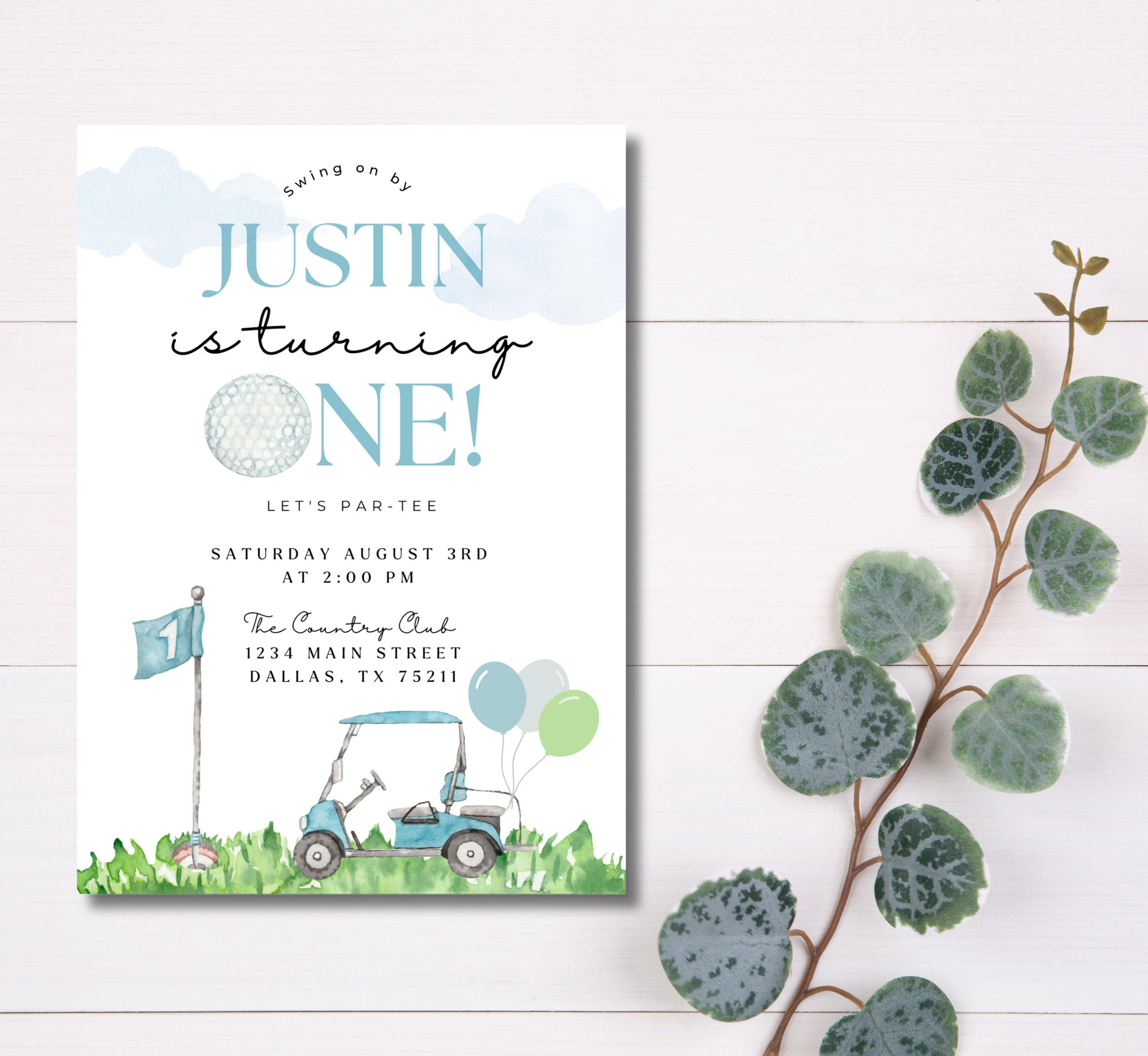 Golf 1st Birthday Party Invitation Template, Hole in One Boy Golf First ...