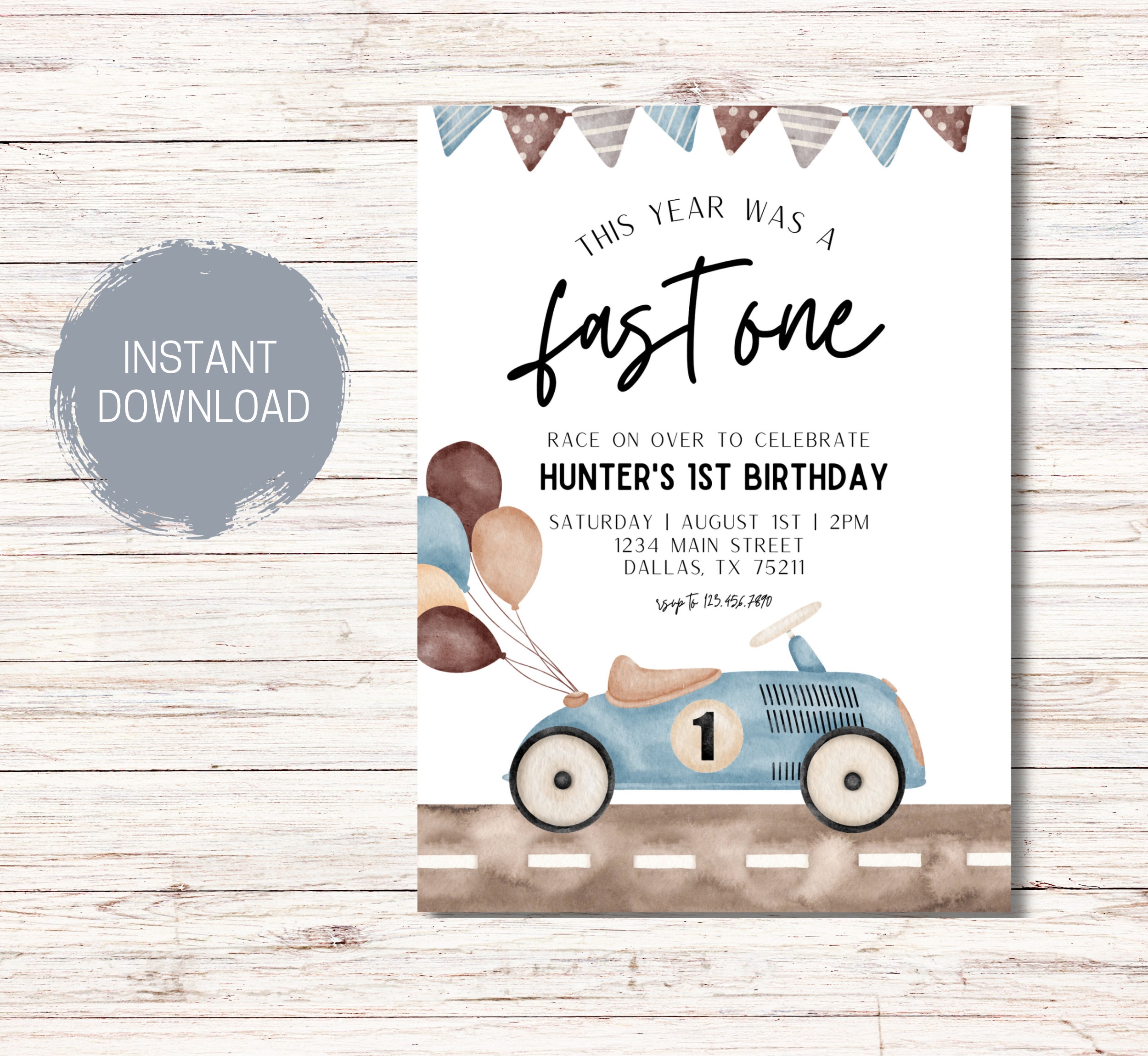 Fast One Racing Car First Birthday Invitation 1st Birthday Invitation ...