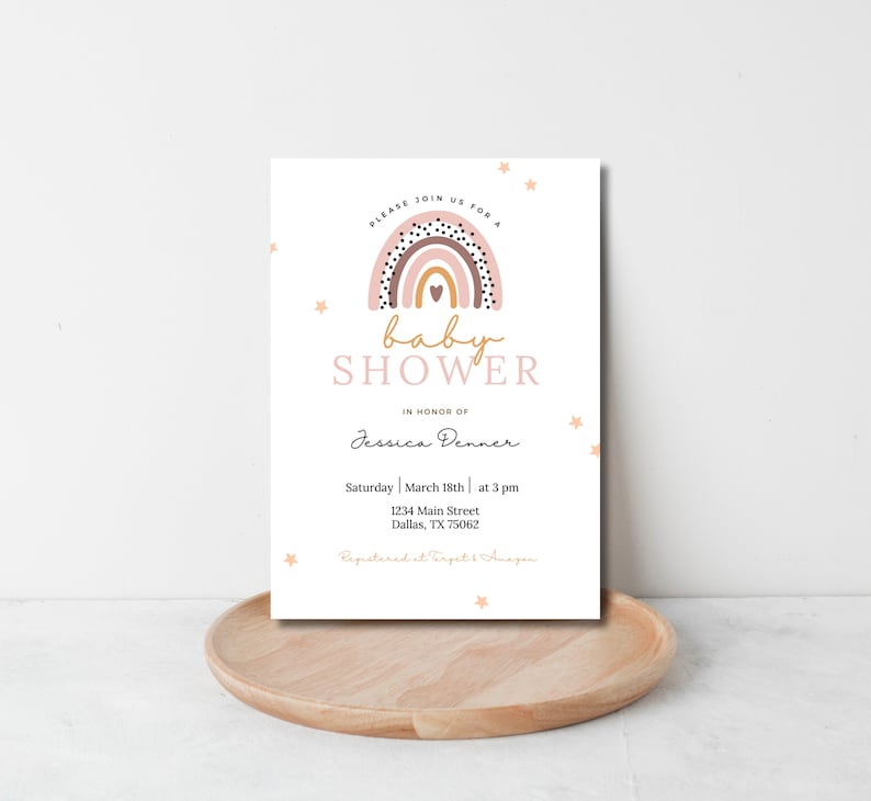 Editable BOHO RAINBOW Baby Shower Invitation Template Pink - Etsy